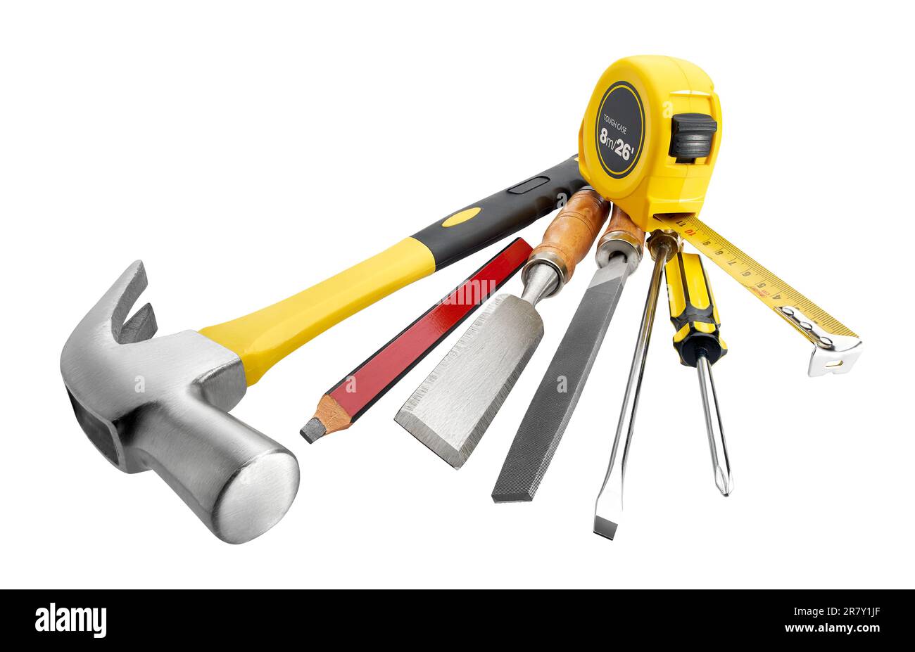 Group of carpentry tools isolated on white background Stock Photo - Alamy
