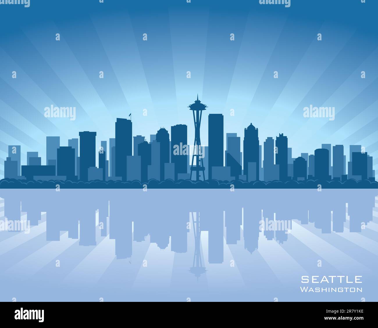 Seattle, Washington skyline illustration with reflection in water Stock ...