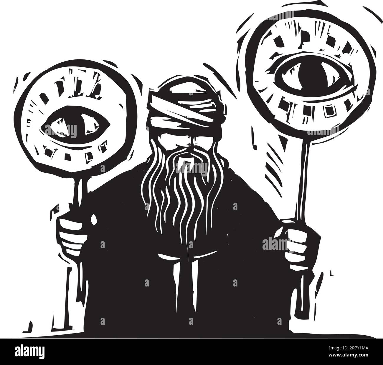 Blindfolded man holds up signs with eyes on them Stock Vector Image ...