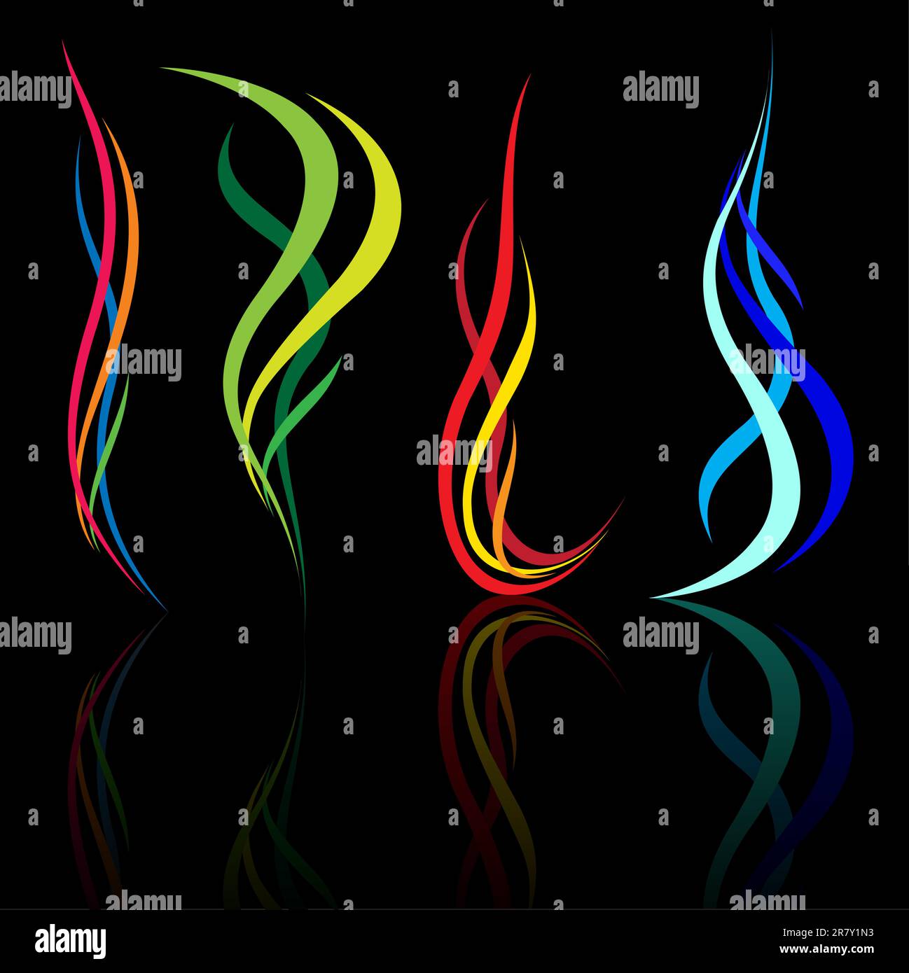 Set of abstract fire isolated on black background for design Stock ...