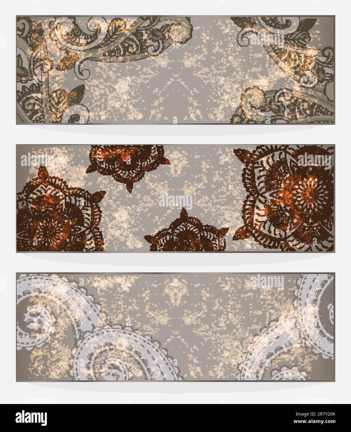 three vector banners with paisley pattern and place for your text on ...
