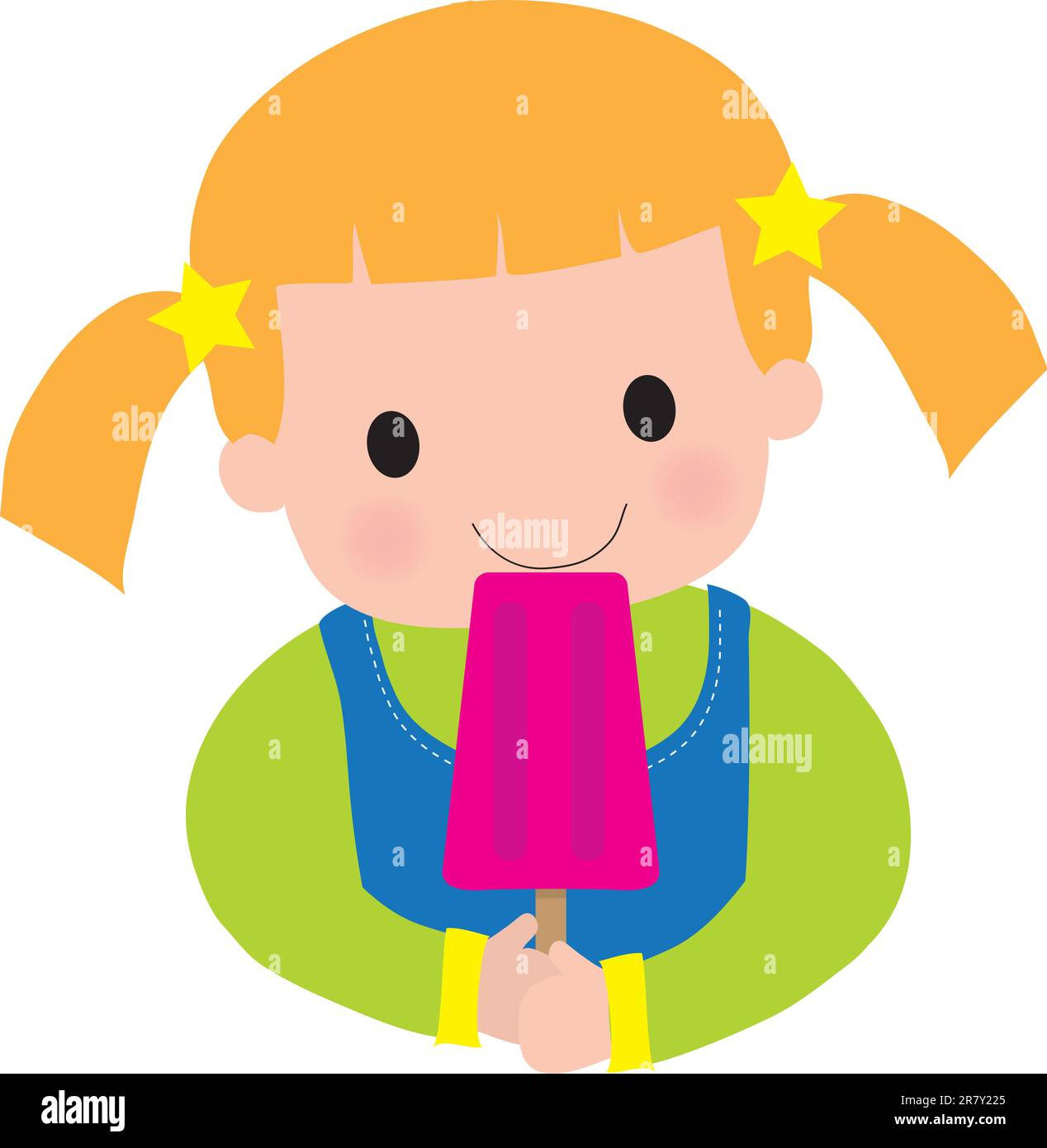 This is a very colorful illustration, of a little girl eating a ...