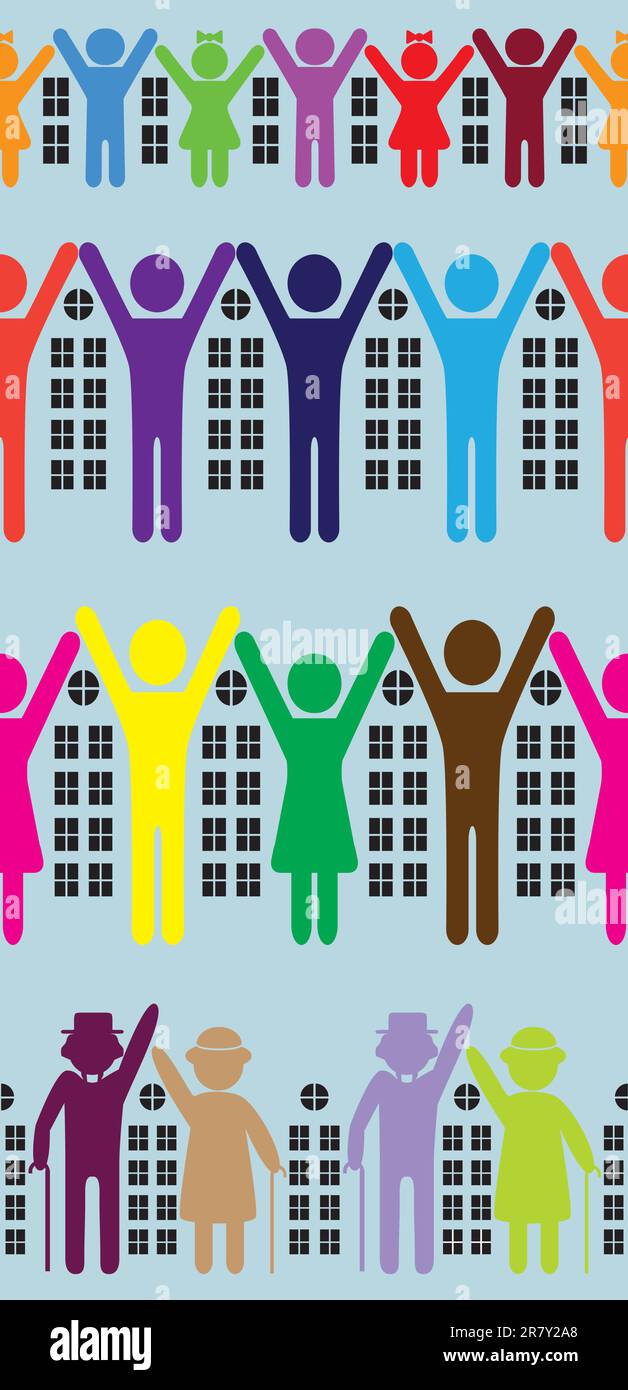 Abstract neighbourhood background. Vector people, house, building ...