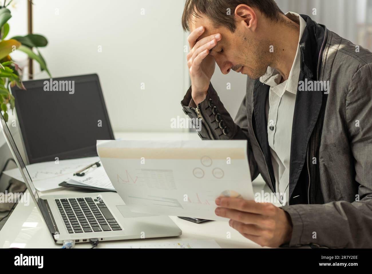 Frustrated overworked caucasian businessman, entrepreneur, product ...