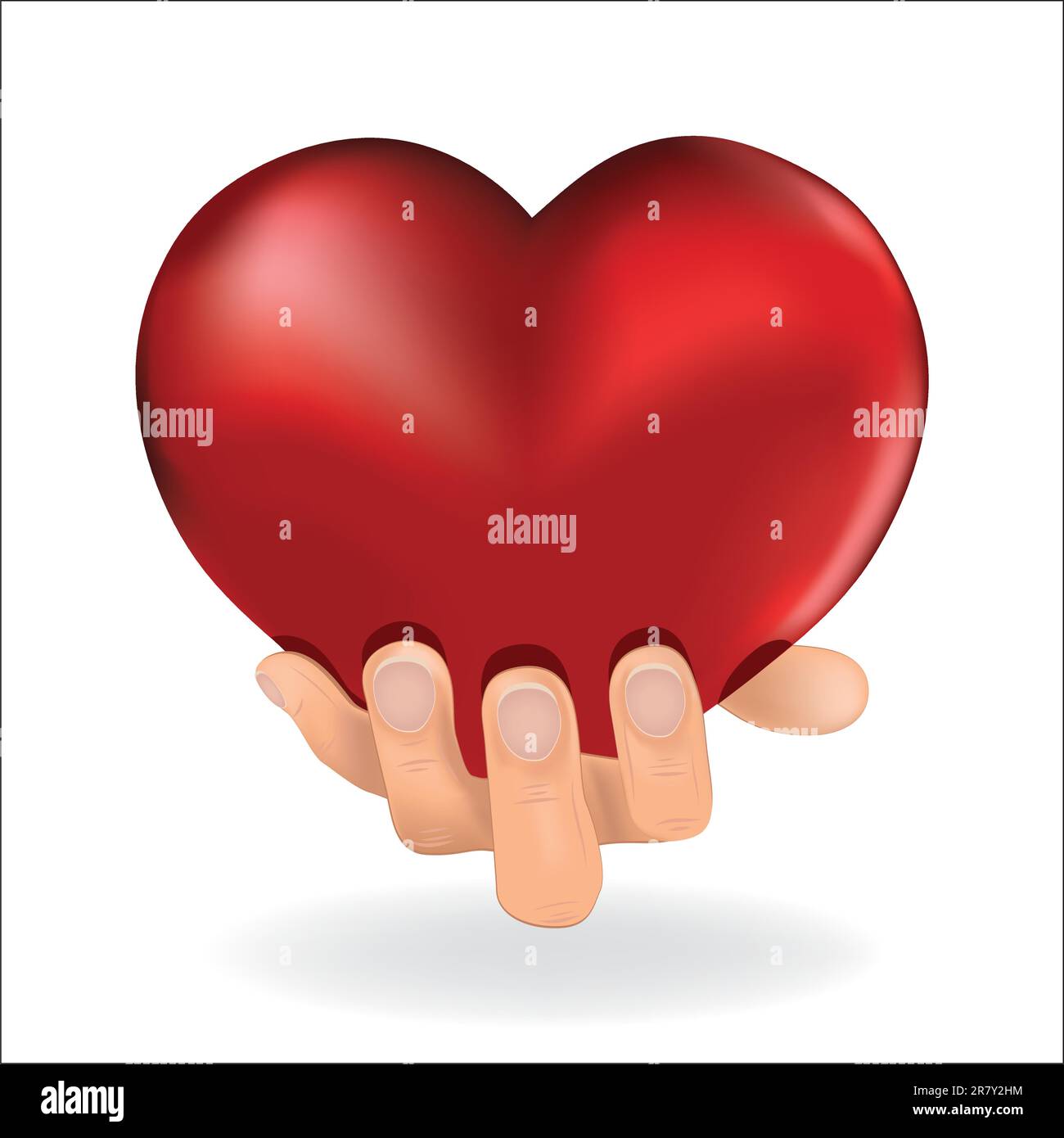 Man hold love red heart in hand to woman on white background . Vector ...