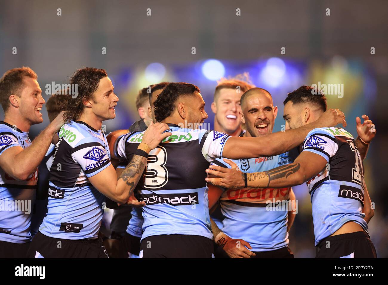 Sydney, Australia. 18th June, 2023. Briton Nikora of the Sharks (right ...