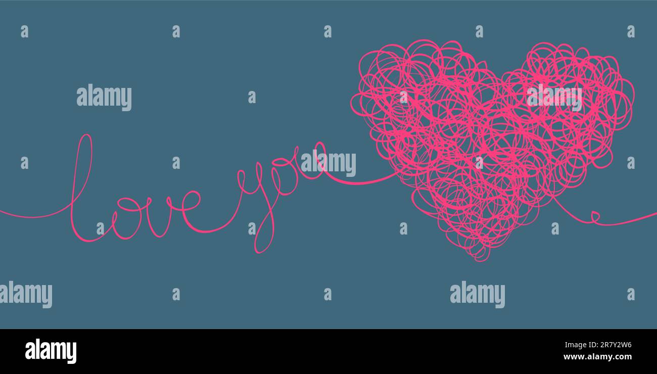 love you words and heart shaped line scribbles on letter format Stock ...