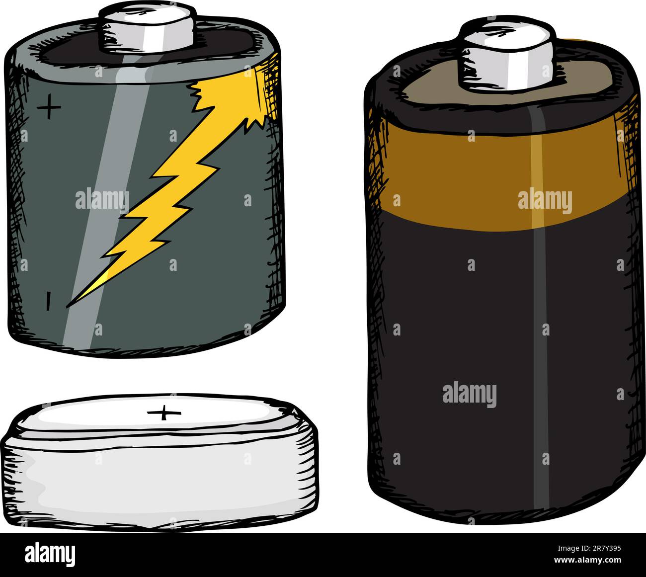 Three different small batteries over white background Stock Vector ...