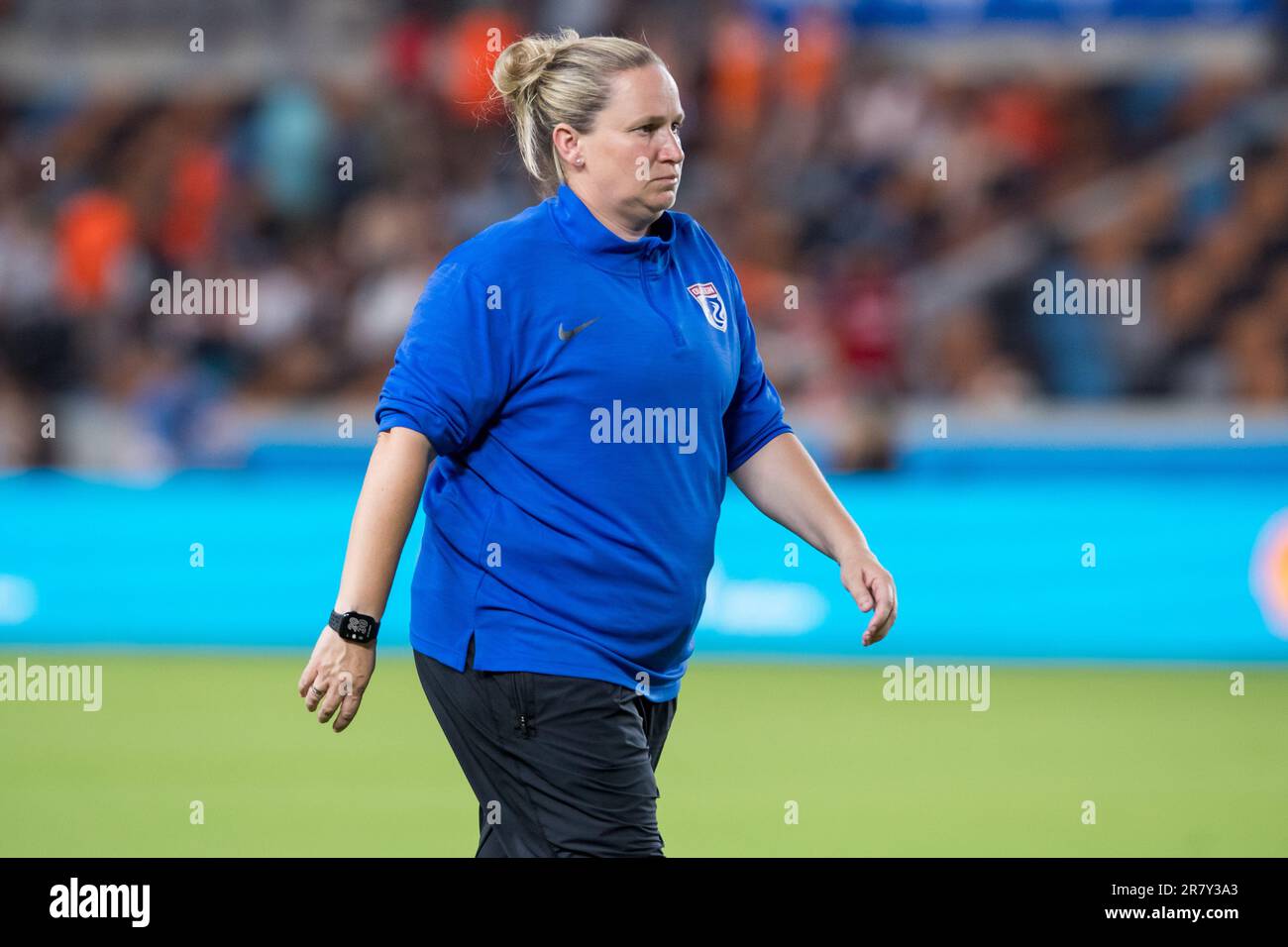 Houston, TX, USA. 17th June, 2023. OL Reign head coach Laura Harvey ...