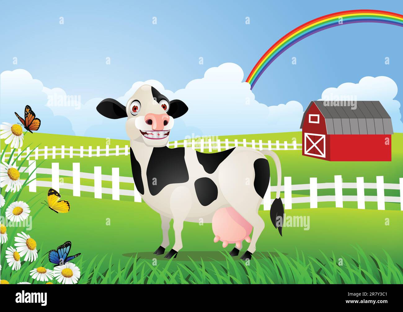 Vector Illustration Of Cow in pasture Stock Vector Image & Art - Alamy
