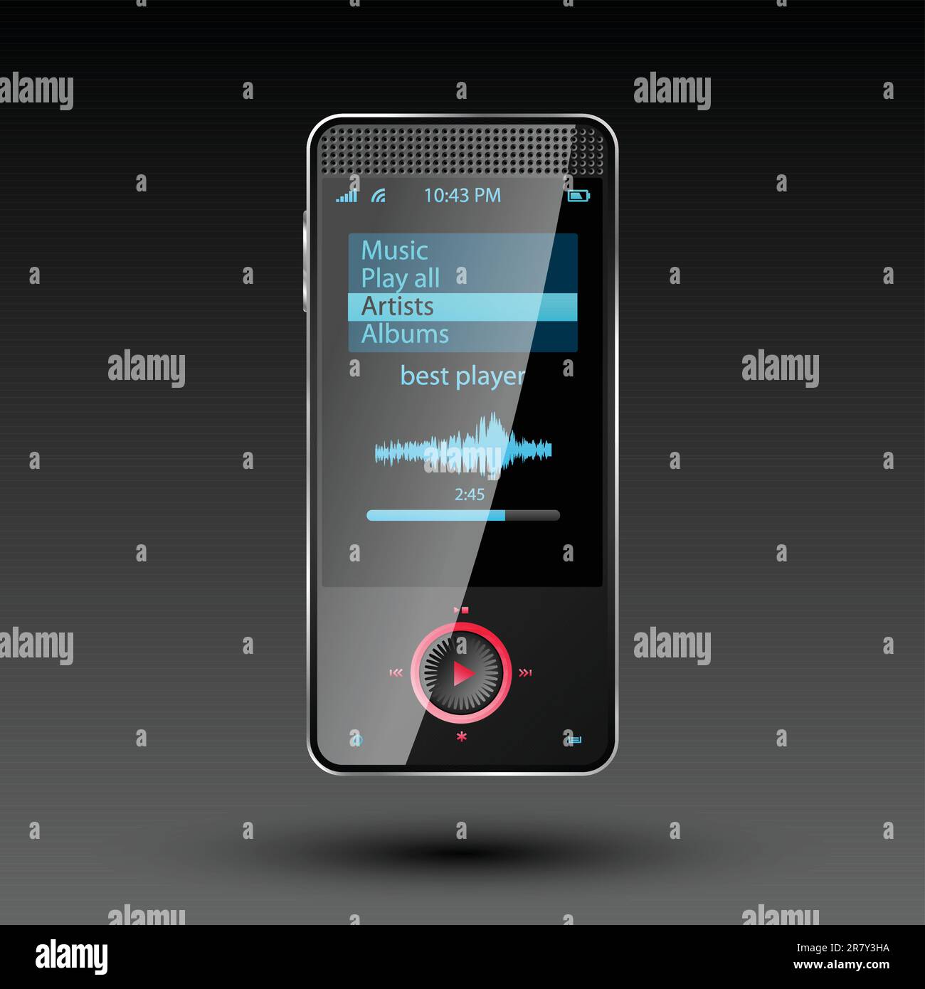 Media player with data cable connection an big touch screen. Vector ...