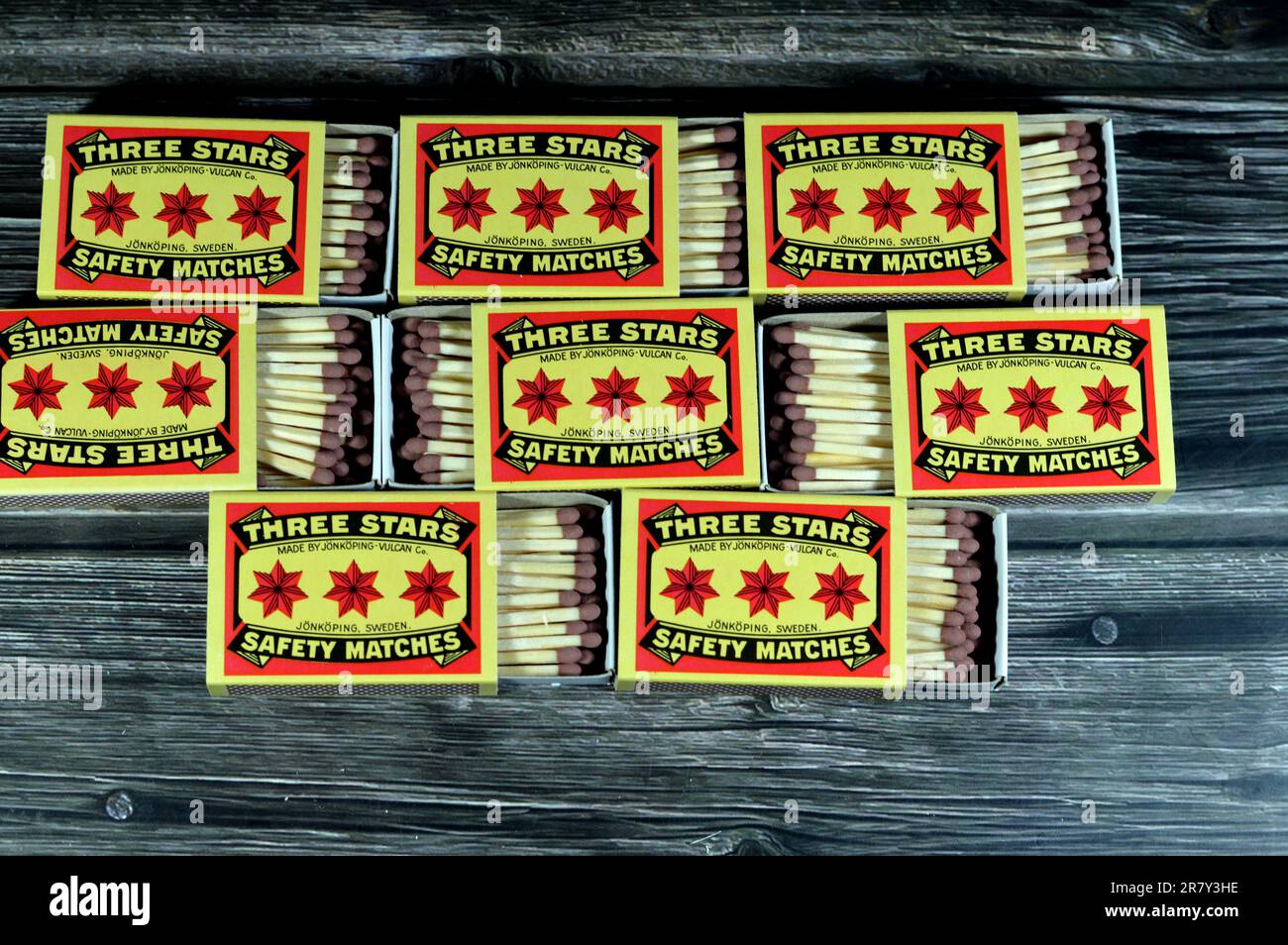 Cairo, Egypt, June 12 2023: Three stars safety matches Jonkoping Vulcan ...