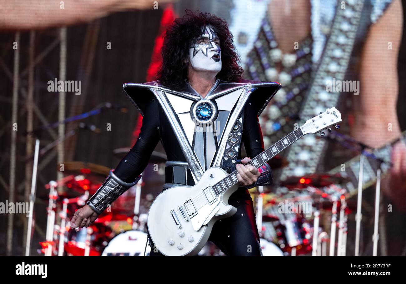 Munich, Germany. 17th June, 2023. Guitarist Tommy Thayer of the US band ...