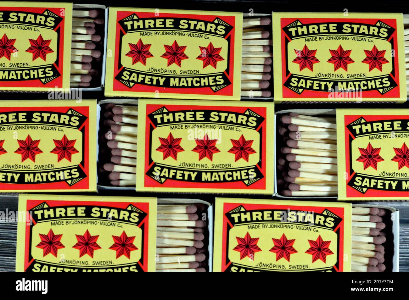 Cairo, Egypt, June 12 2023: Three stars safety matches Jonkoping Vulcan ...