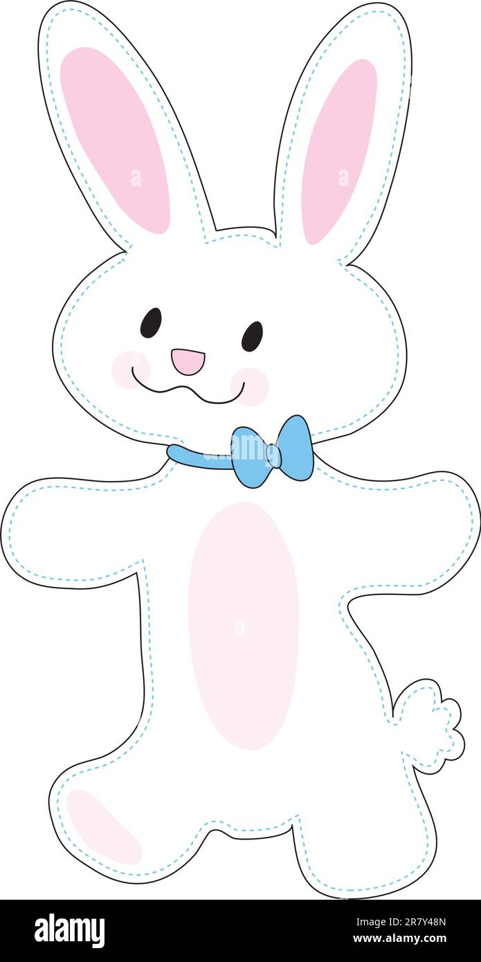 A cute, smiling bunny with pink accents, is presented as a cut-out ...