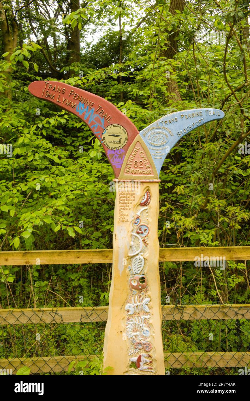 Marker post for the Trans Pennine Trail Stock Photo - Alamy