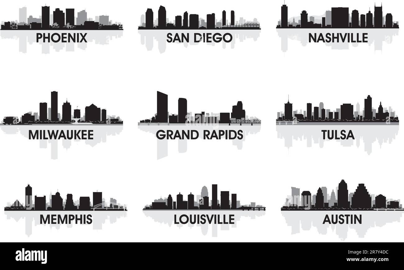 American cities skyline set Stock Vector Image & Art - Alamy
