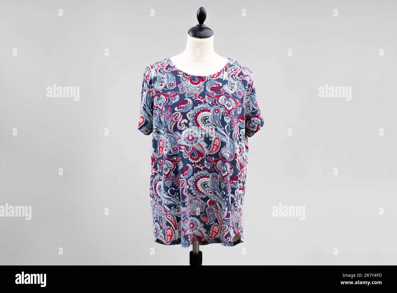Multicolored blue and red old washed out ragged paisley t-shirt blouse ...