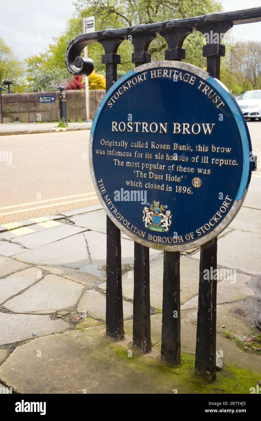 Stockport Heritage Trust blue plaque about Rostron Brow and its ...
