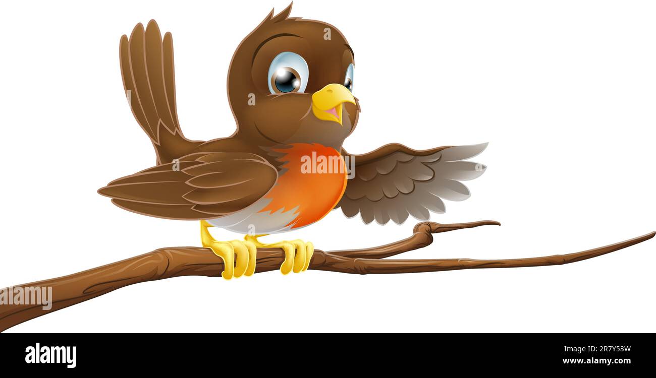 A robin redbreast sitting on a tree branch and pointing Stock Vector ...