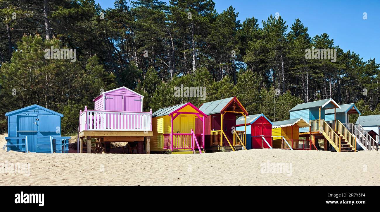 Some Brightly Coloured Beach Huts in Wells Next the Sea Stock Photo - Alamy