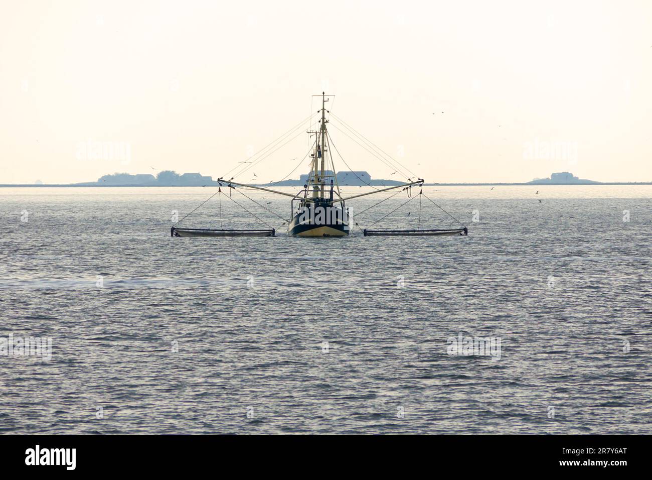 Shrimper in the North Sea. It is one of the oldest cultural techniques ...