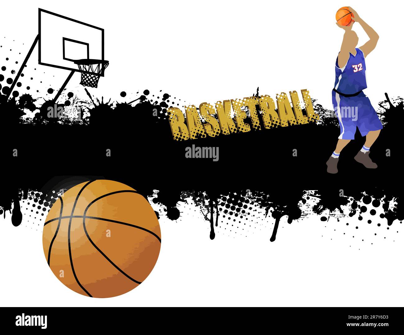 Grunge basketball poster with player and ball,vector illustration Stock ...