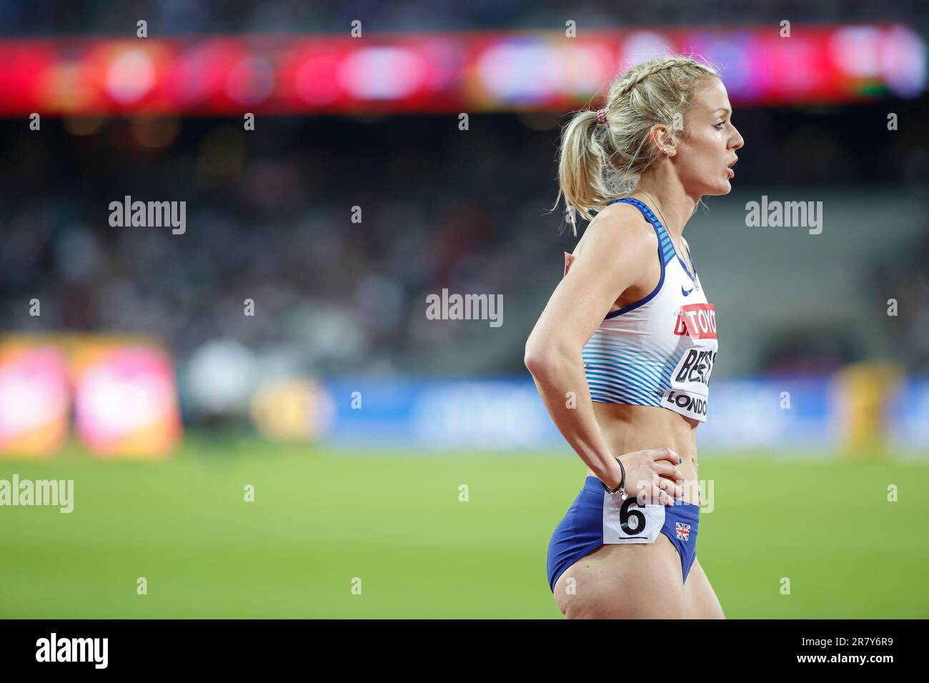 Meghan Beesley participating in the 400 meters hurdles at the World ...
