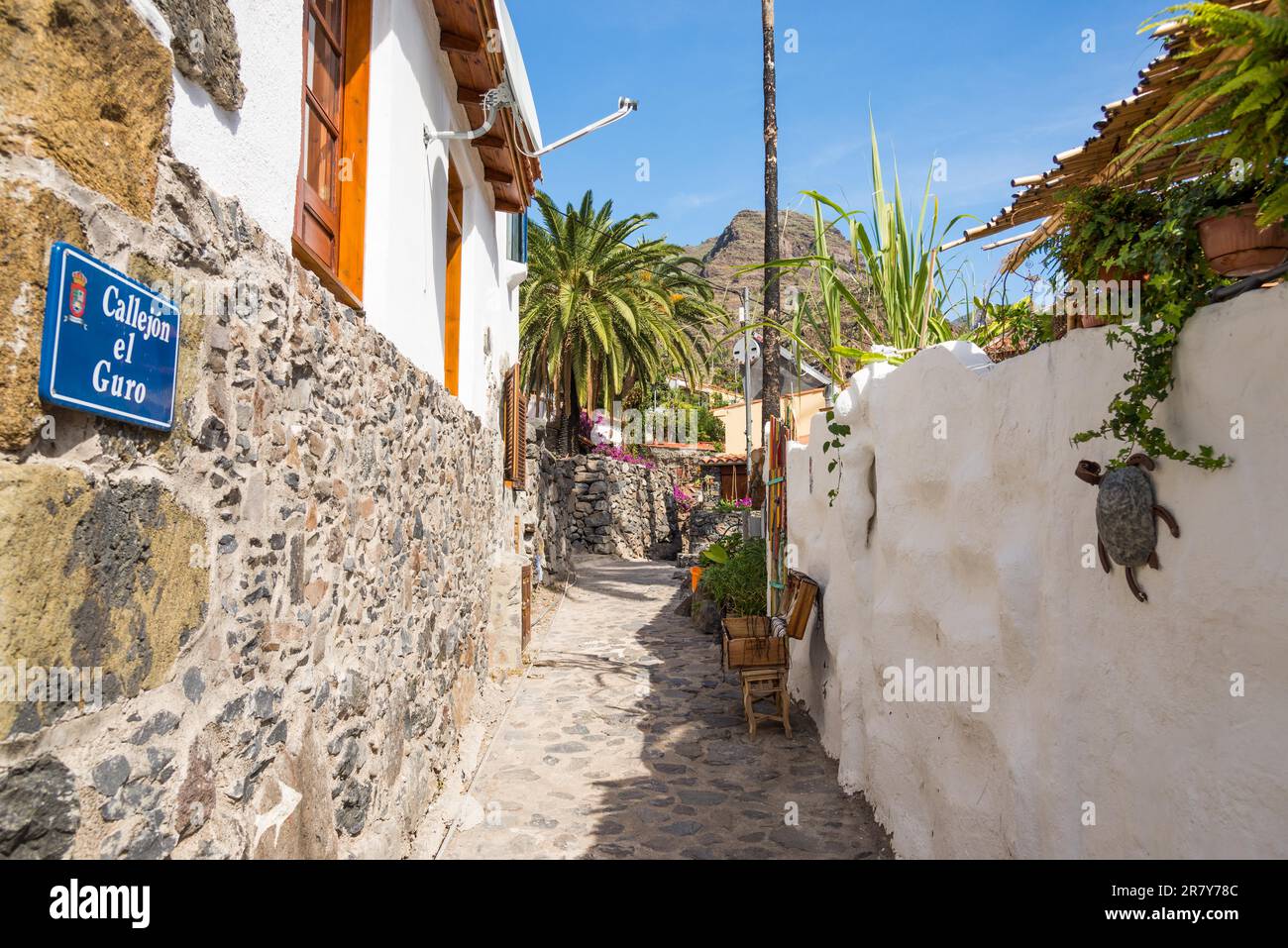Alleyway in the small town El Guro in the Valle Gran Rey on La Gomera ...