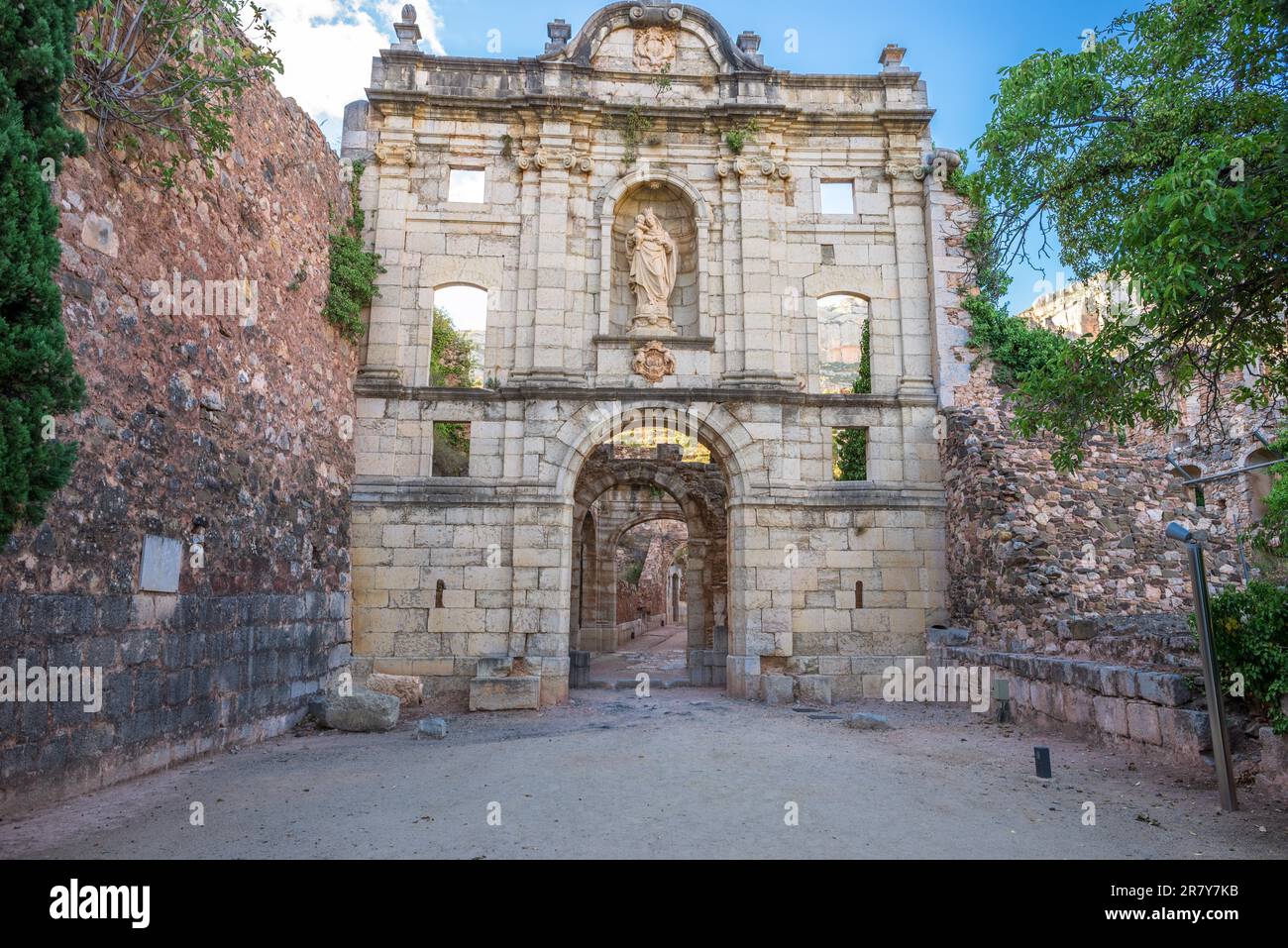 The neoclassical facade of the monastery church. Ruins of the ...