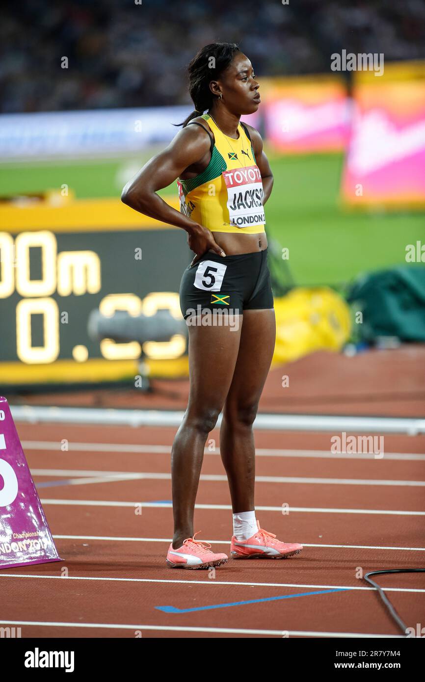 Shericka Jackson participating in the 400 meters at the World Athletics ...