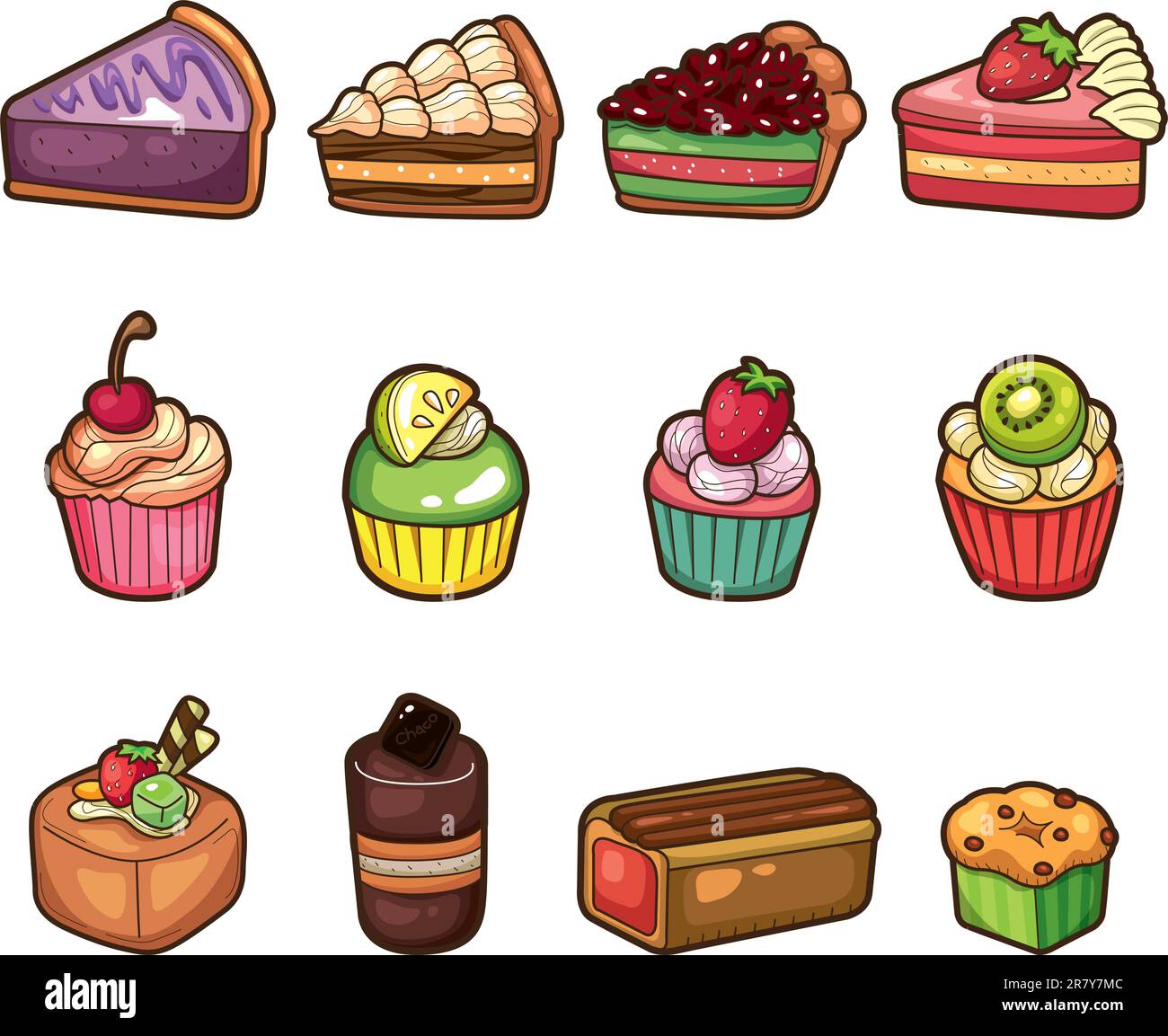 Birthday doodle icons cartoon Cut Out Stock Images & Pictures - Alamy