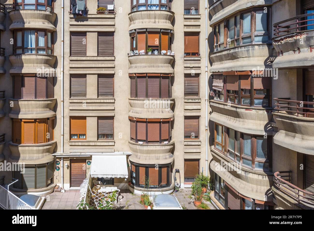 Rear view and backyard of a tenement building in the city of San ...