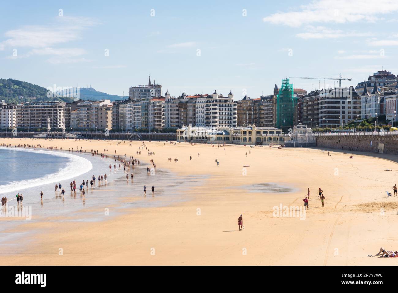 Overlook to the Beach of La Concha Donostia, a sand beach with shallow ...