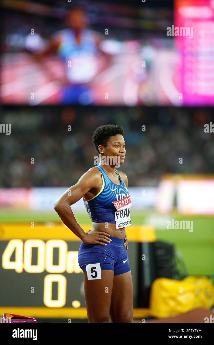 Phyllis Francis participating in the 400 meters at the World Athletics ...