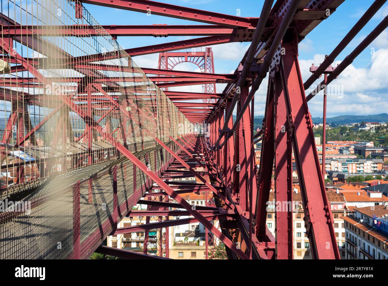 View along the gangway of the bridge. The Vizcaya Bridge, the worlds ...