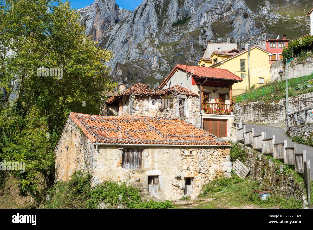 The village Tielve in the Picos de Europa. Located in the valley of ...