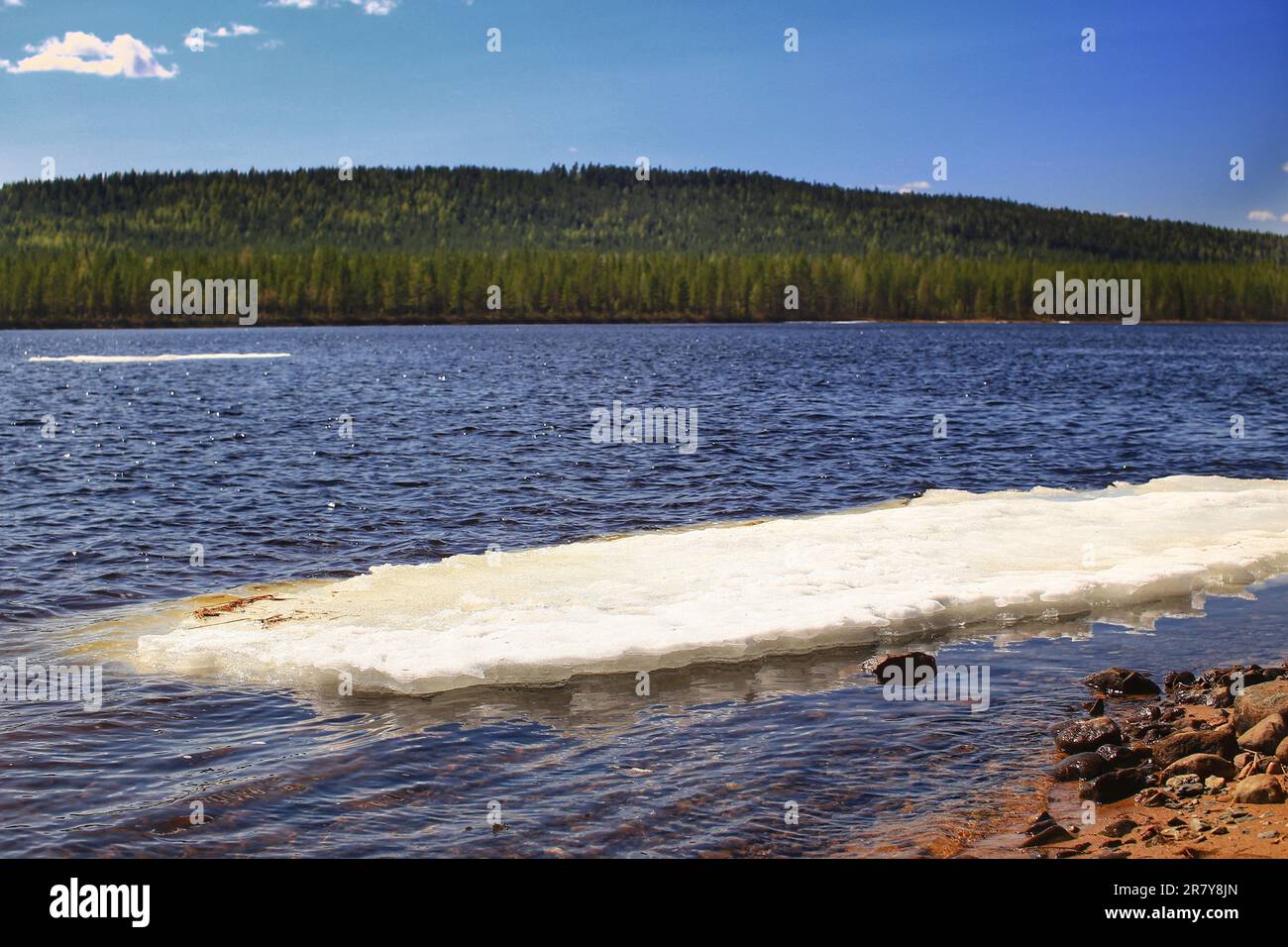 Ice floes during sunshine at rivershore in Scandinavia Stock Photo - Alamy