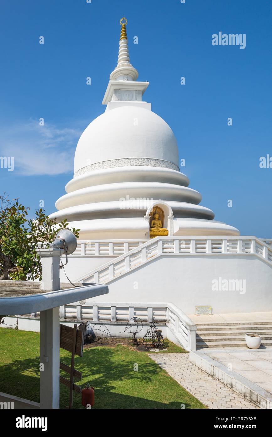 Stupa of the Japanese Peace Pagoda on top of the Rumassala hill in the ...