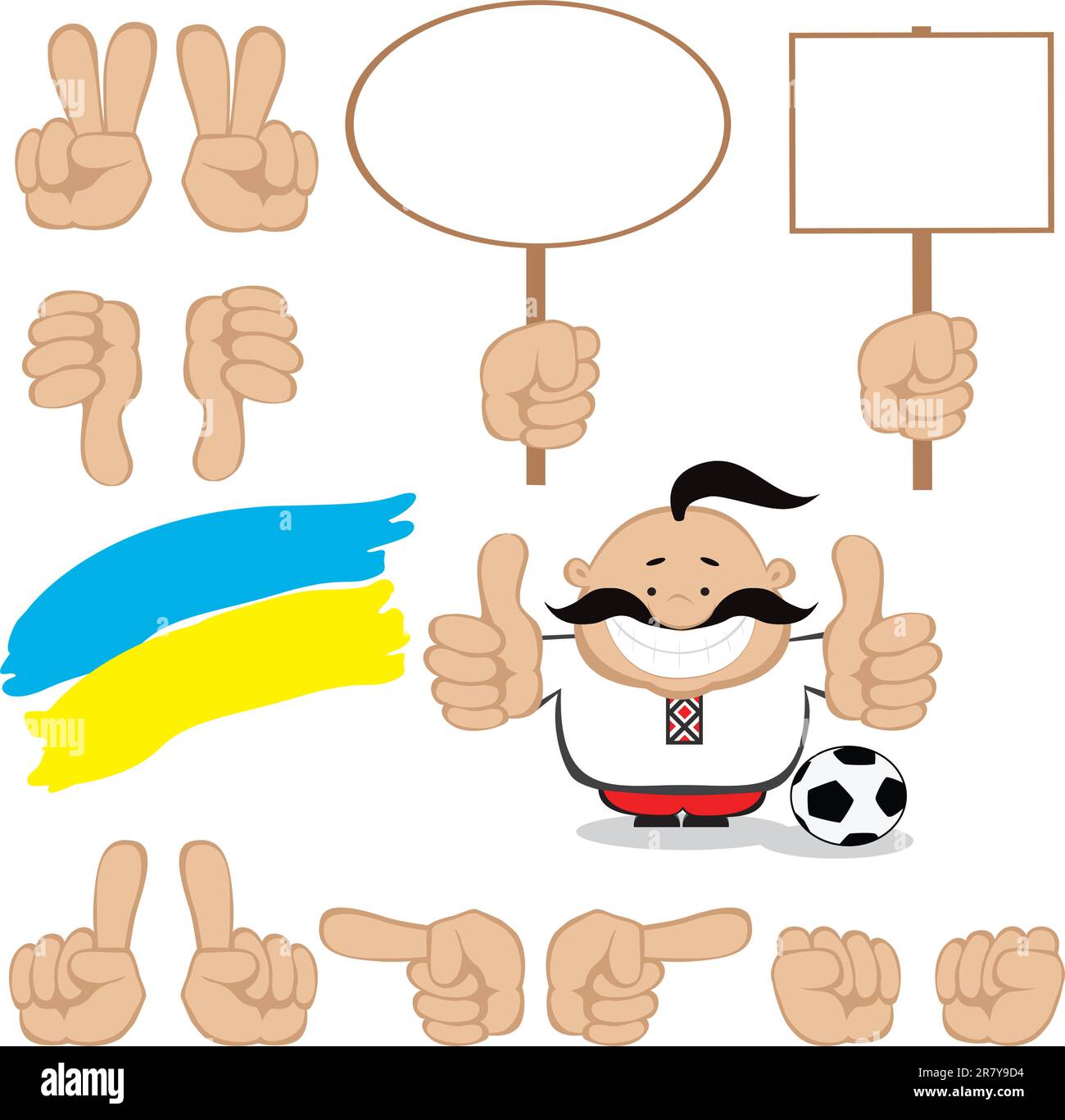 Smiling cartoon man with gestures and blank signs set. Euro 2012 design ...