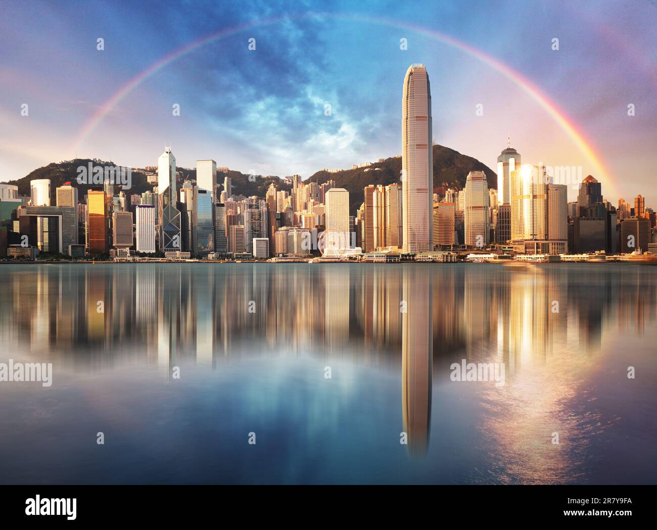 Hong Kong skyline at sunrise from kowloon side, Victoria harbour Stock ...