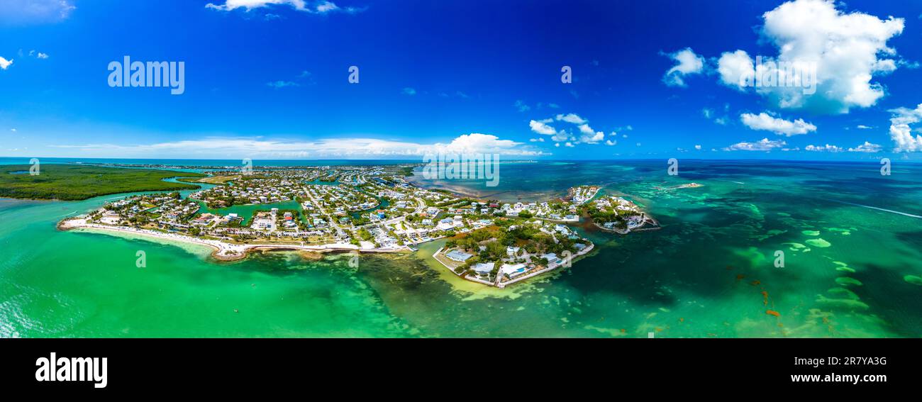 Aerial view of Sombrero Beach with palm trees on the Florida Keys ...