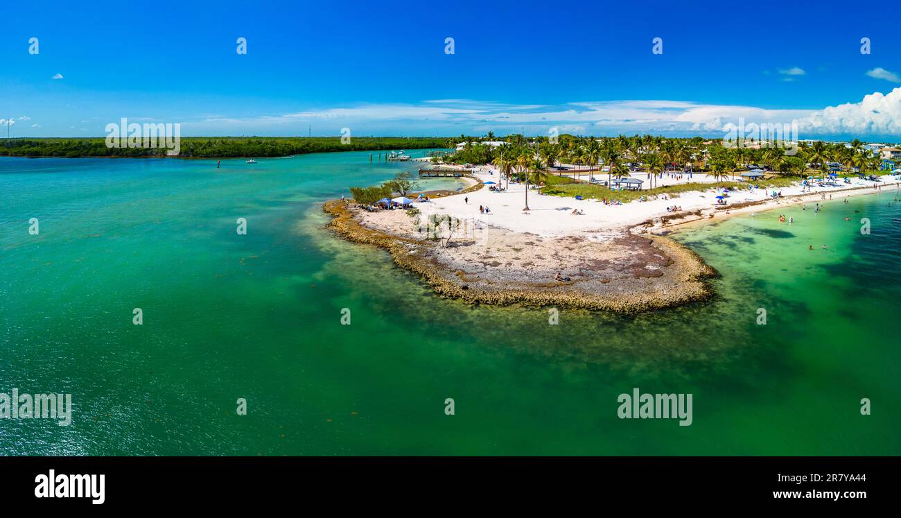 Aerial view of Sombrero Beach with palm trees on the Florida Keys ...