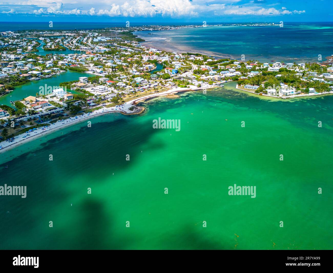 Aerial view of Sombrero Beach with palm trees on the Florida Keys ...