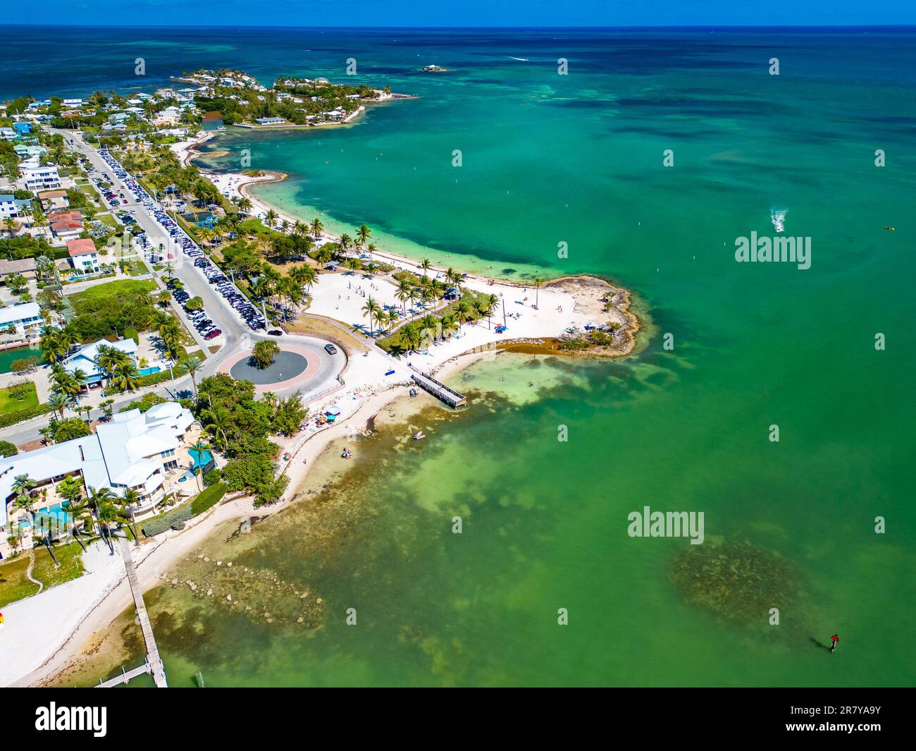 Aerial view of Sombrero Beach with palm trees on the Florida Keys ...