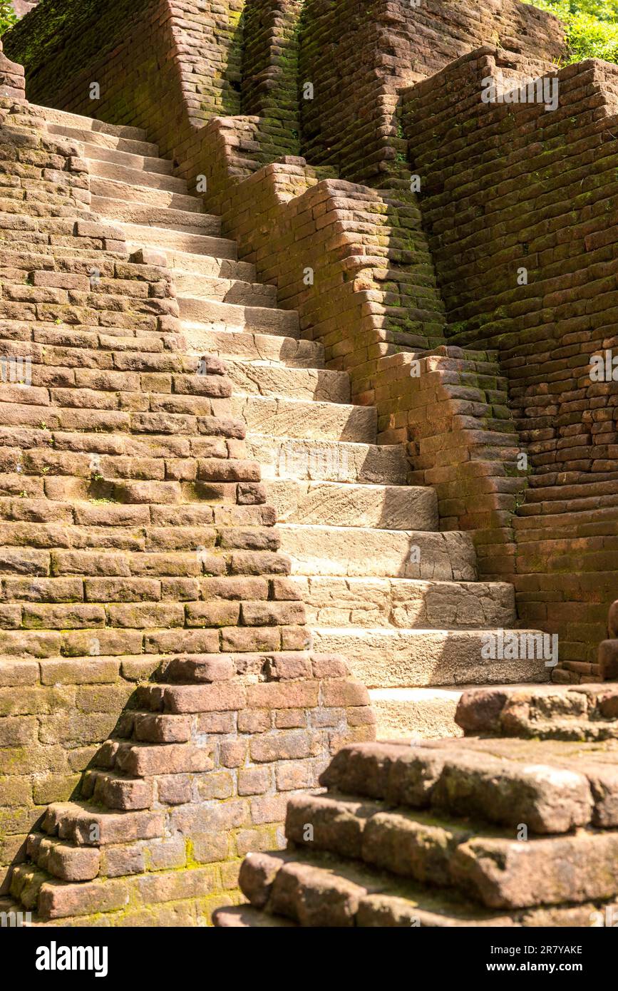 Staircase up to the famous, ancient rock fortress Sigiriya in the ...
