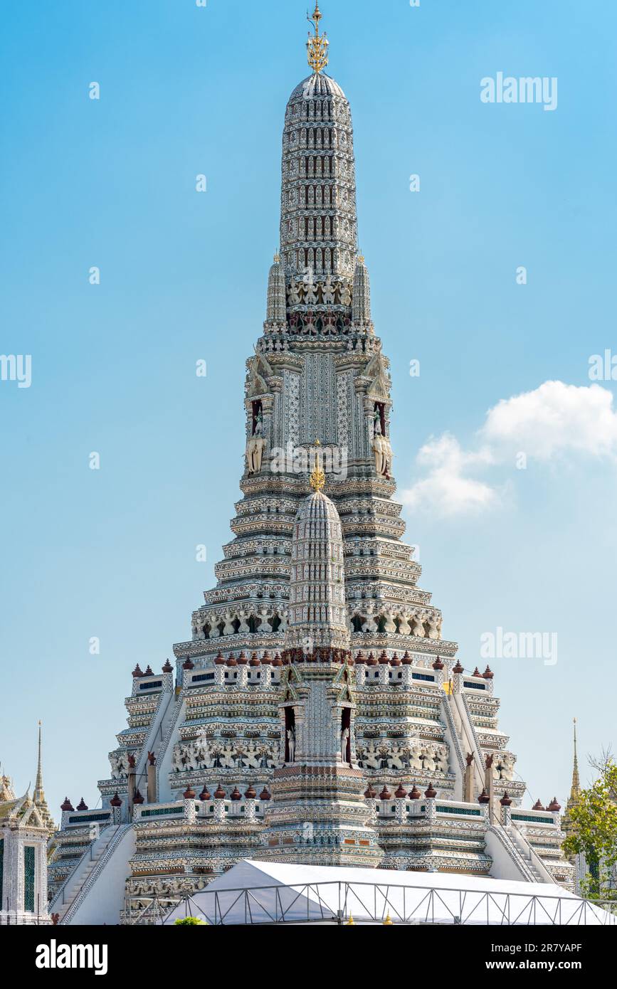 Spire of the buddhist temple Wat Arun in Bangkok. The exterior is by ...