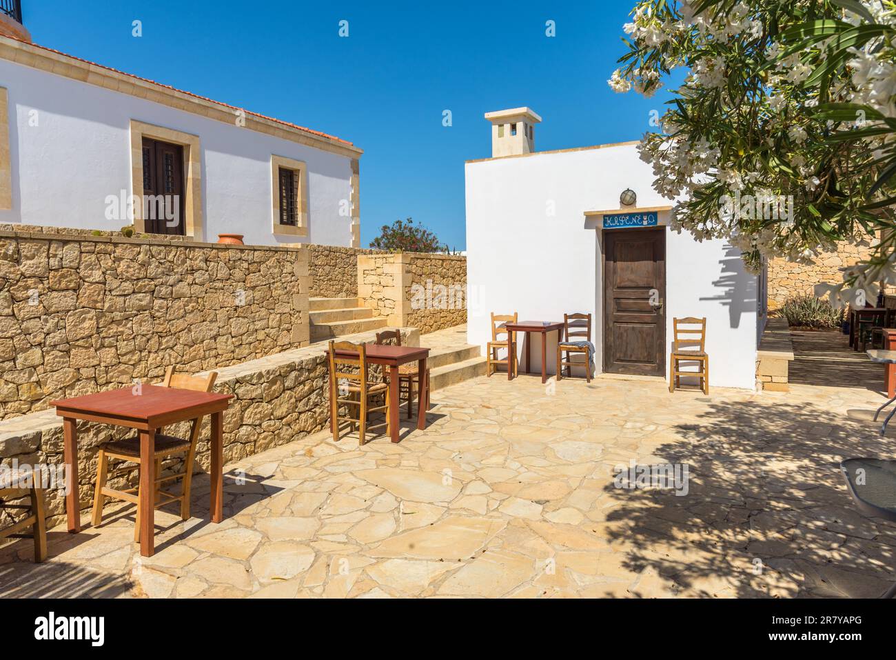 Kafenio at the museum and light tower of the island Gavdos near the ...