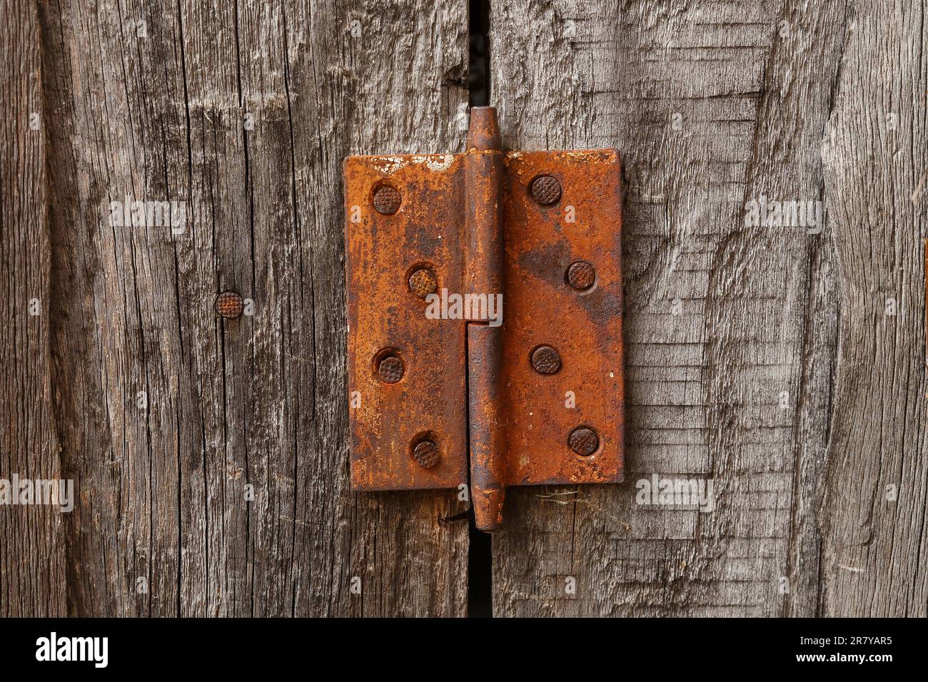 Old rusty hinge on a wooden door. Old rustic background Stock Photo - Alamy