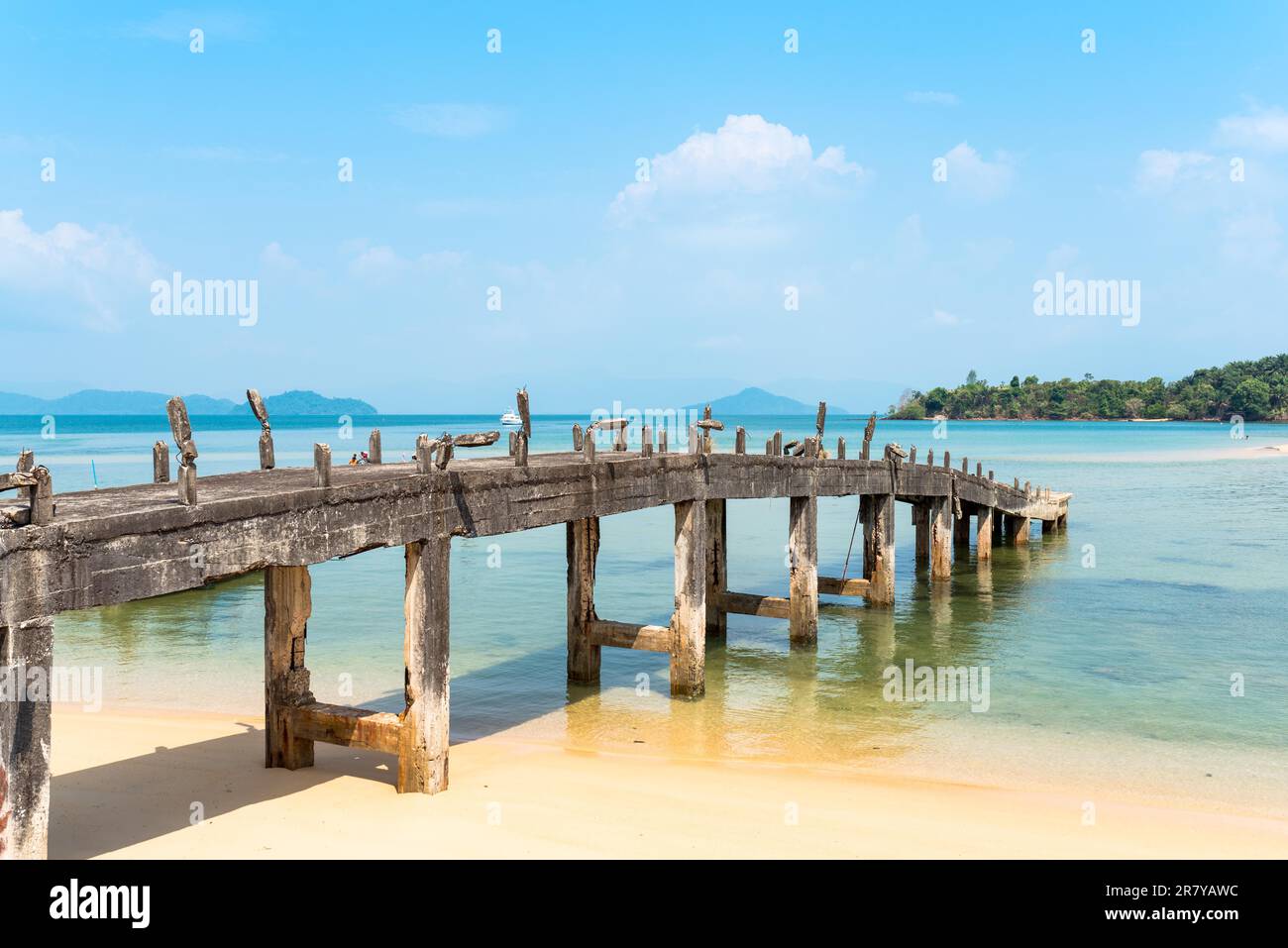 Rotten pier at the west side beach Ao Mae Mai on the island Ko Phayam ...